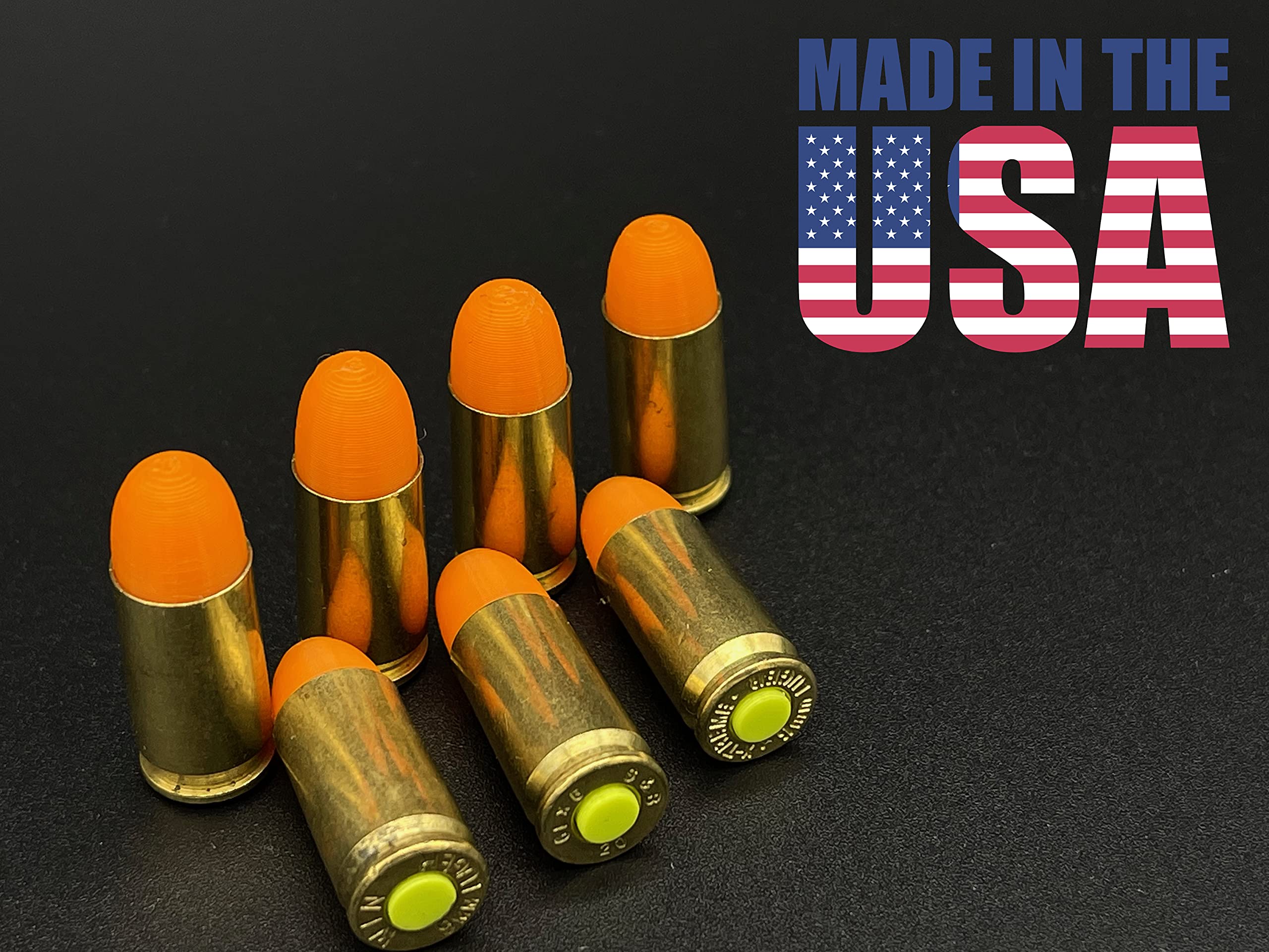 TechStudio3D Premium Brass 9mm Dummy Rounds, Snap Caps - Firearms Dry Fire Ammo for Training - Made in USA (10 Pack) Orange