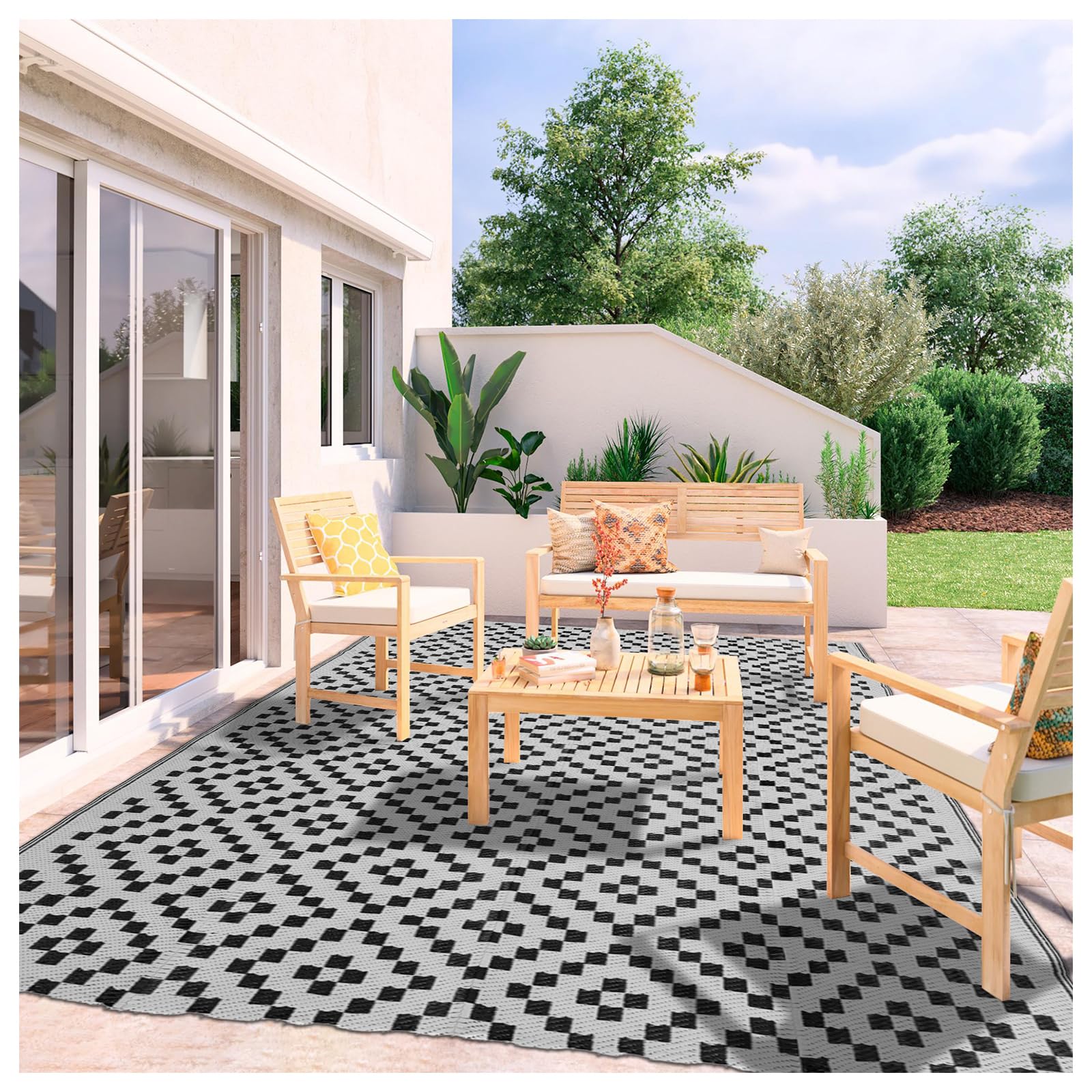 Reversible Outdoor Rugs for Patio Clearance 5x8 Ft Waterproof Large Plastic Straw Area Rug Non-Slip Portable Carpet Floor Mats for RV Camping Deck Picnic Beach Backyard Outside Decor Indoor Rug HH
