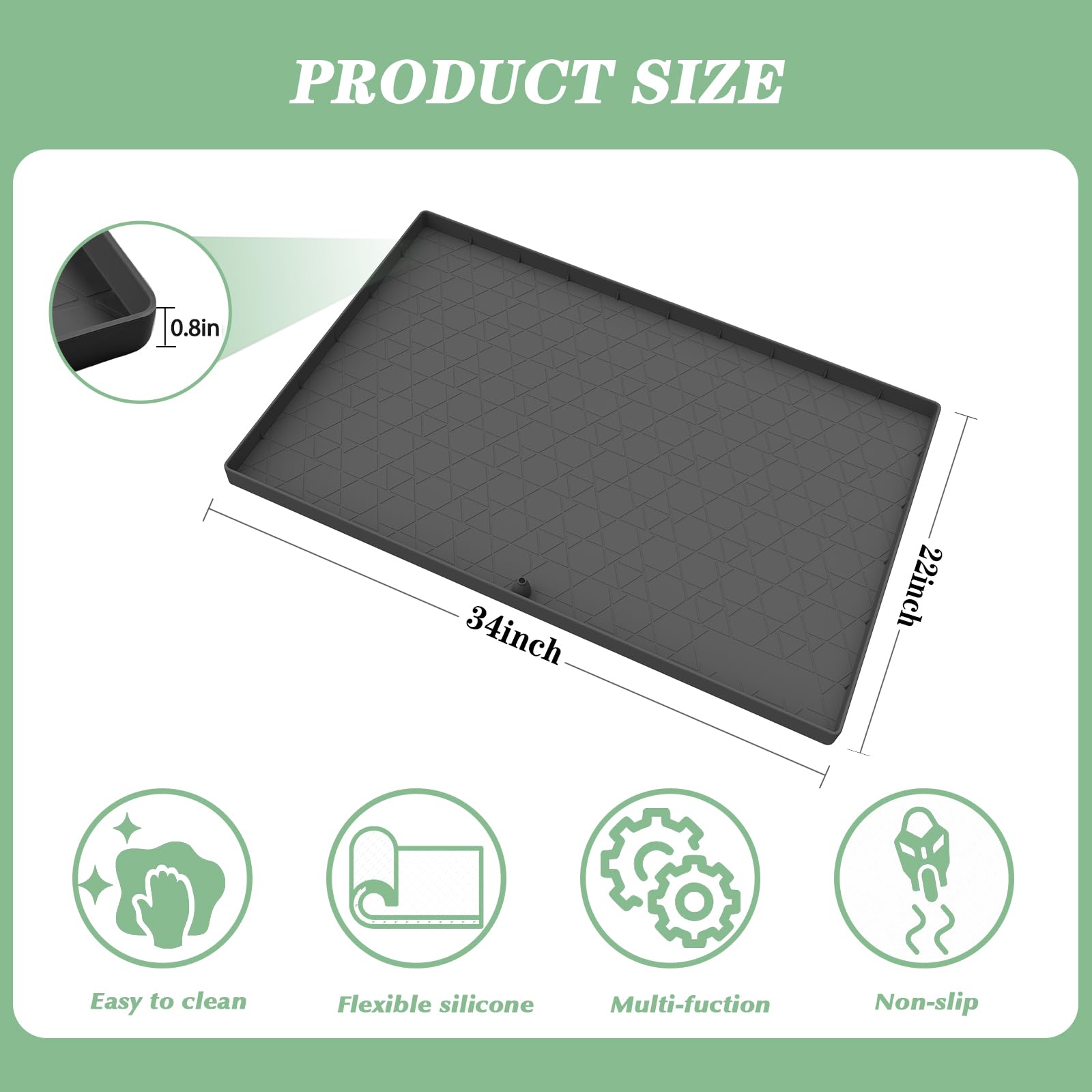 ULTSOFE Kitchen Mat Waterproof, 34"x22" Silicone Under Sink Shelf Liner with Drain Hole, Under The Sink Cabinet Protection Mat for Kitchen & Bathroom, Drips Leaks Spills Tray, Black