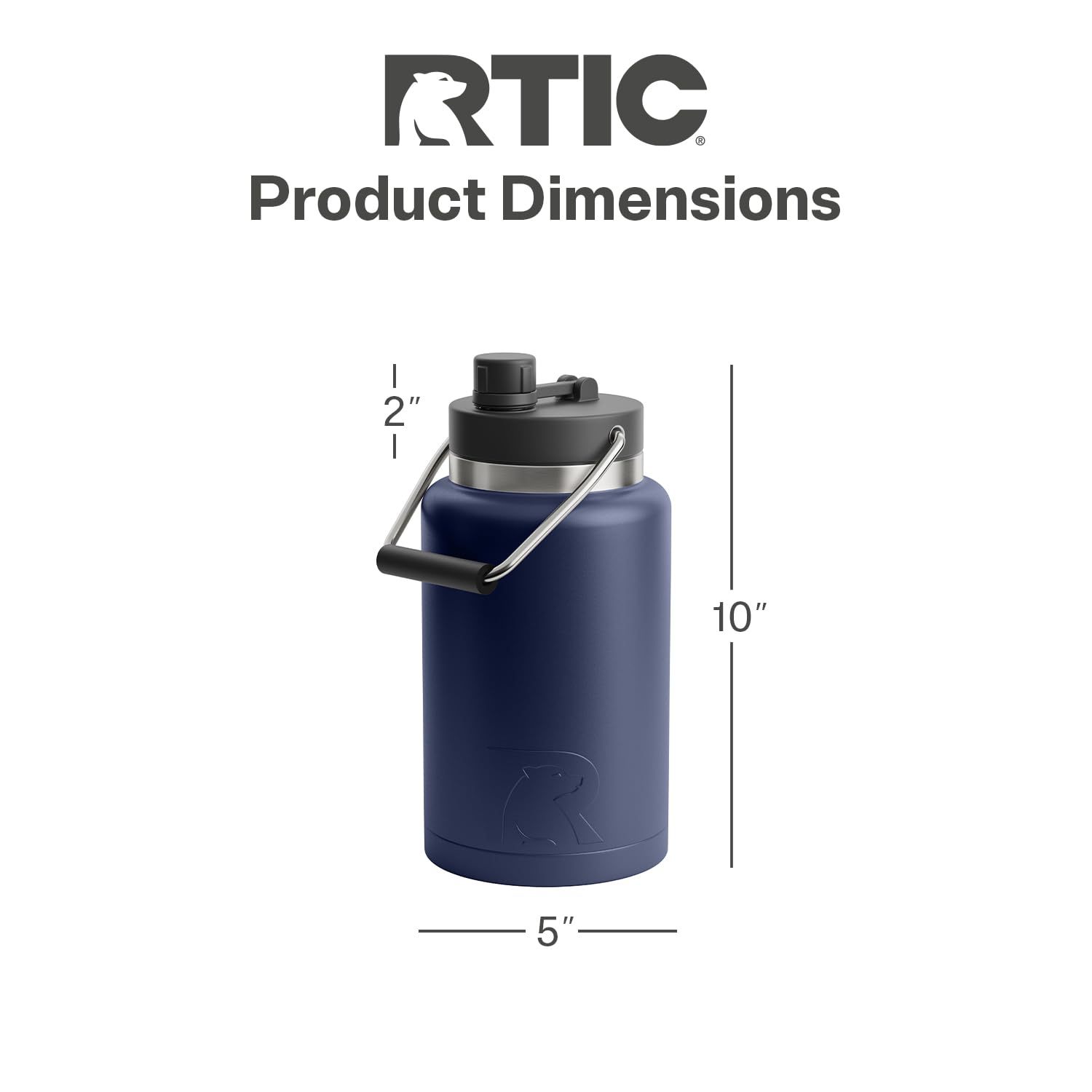 RTIC Jug with Handle, Half Gallon, Navy Matte, Large Double Vacuum Insulated Water Bottle, Stainless Steel Thermos for Hot & Cold Drinks, Sweat Proof, Great for Travel, Hiking & Camping