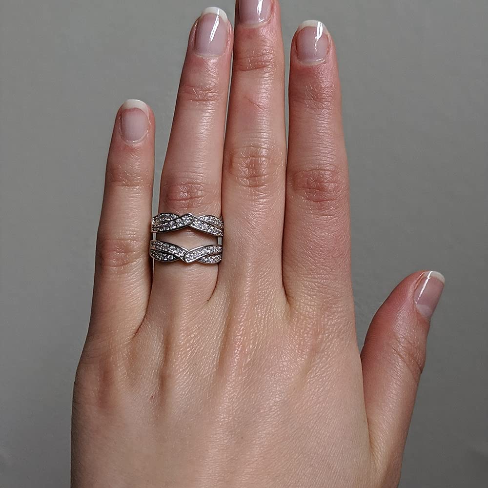 TwoBirch Sterling Silver Infinity Bypass Engagement Ring Guard With Cubic Zirconia (3/4 ct., Size 9)