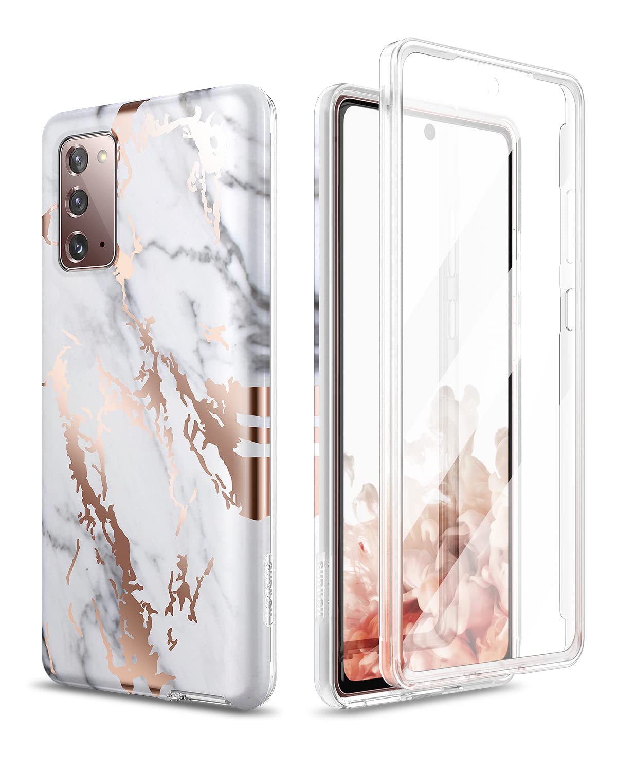SURITCH Phone Case for Samsung Galaxy Note 20 Case, Front Cover with Built-in Screen Protector Full-Body Protection Shockproof TPU Bumper Protective Case for Man Women Cute, White Marble