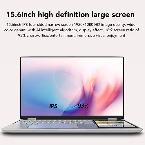Win 11 Double Screen Laptop, 2.4G 5G WIFI 16GB Intel Celeron N5105 Quad Core Up to 2.9GHz 15.6 Inch FHD Notebook with Fingerprint Recognition Backlight Keyboard 180° Opening (16GB+1TB US Plug)