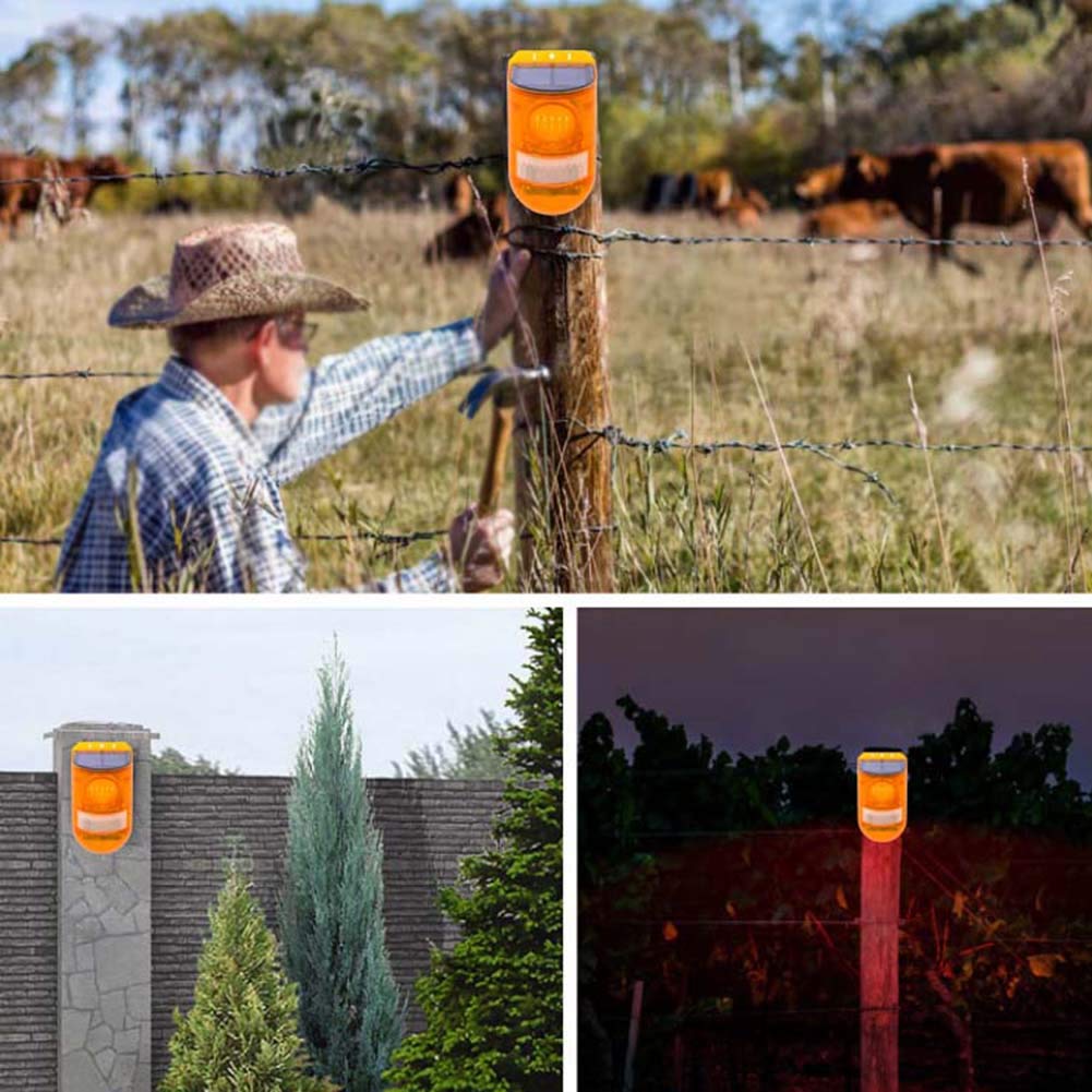 Solar Strobe Light, 6LED Flashy Lighting Motion Detector Solar Alarm Siren 129dB Laud Sound Security Lights IP65 Waterproof with Adjustable Modes for Home,Farm,Barn,Villa,Yard,Hacienda,Apartment
