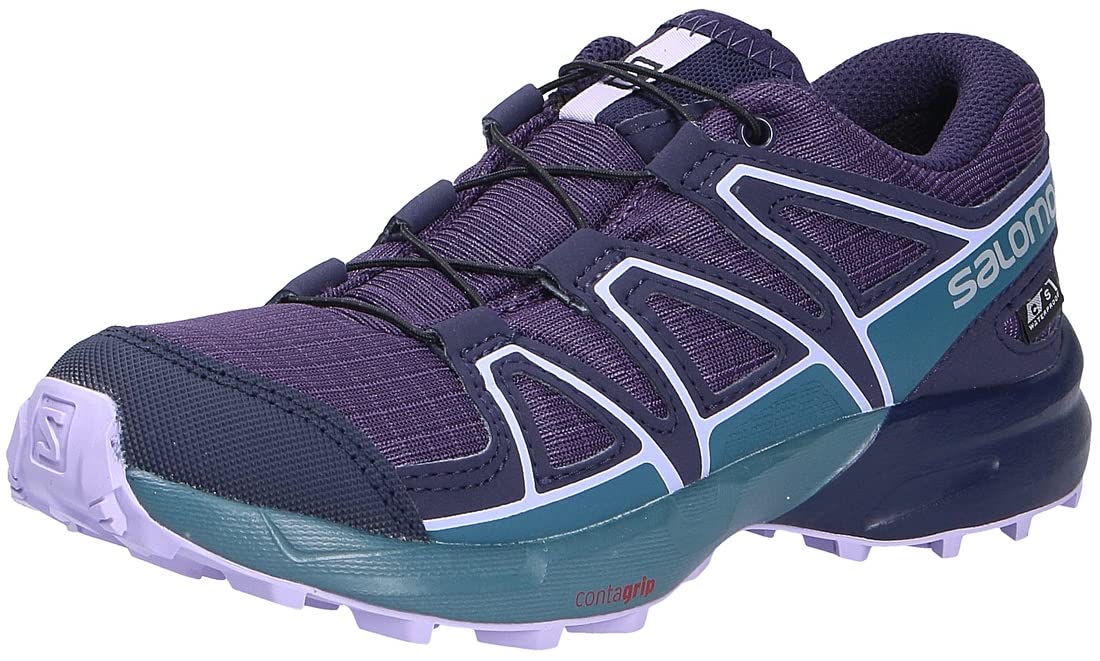Salomon Kid's Speedcross CLIMASALOMON Waterproof Trail Running Shoes, Grape/Mallard Blue/Lavender, 5 Big Kid