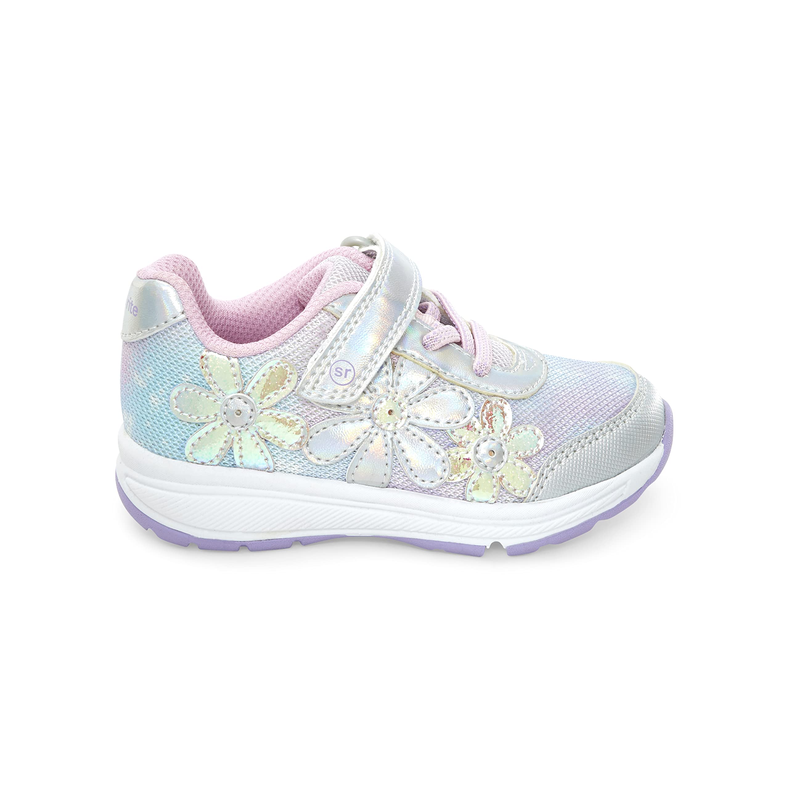 Stride rite Girls SR Lighted Glimmer Sneaker, Iridescent, 1 Wide Little Kid