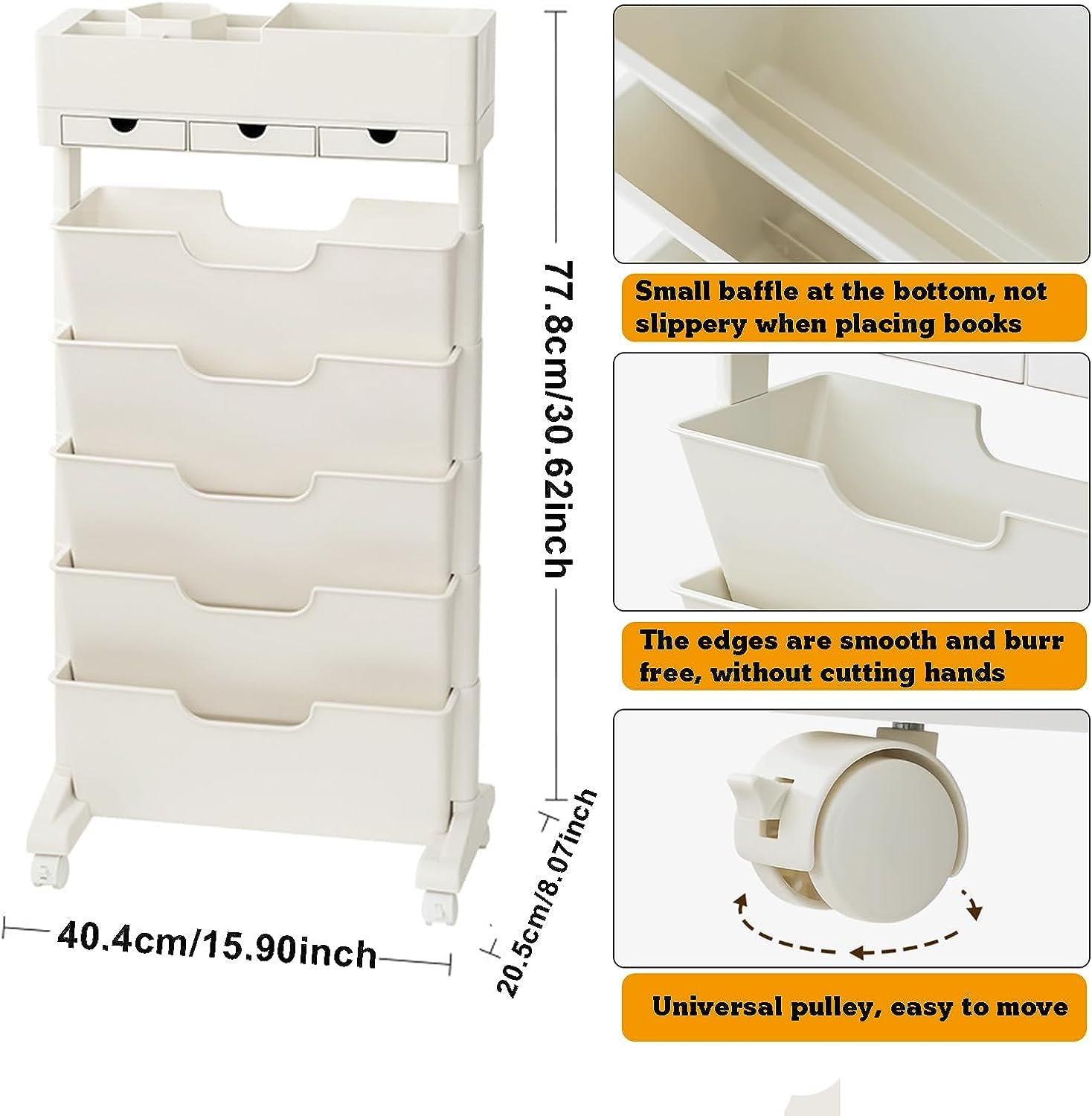 Rolling Cart Organizer, Multi-Functional Movable Storage Book Shelves with Lockable Casters for Study Office Kitchen Classroom, 6 Tier Mobile Bookshelf, 6 Tier Rolling Utility Cart, (Color : 1)