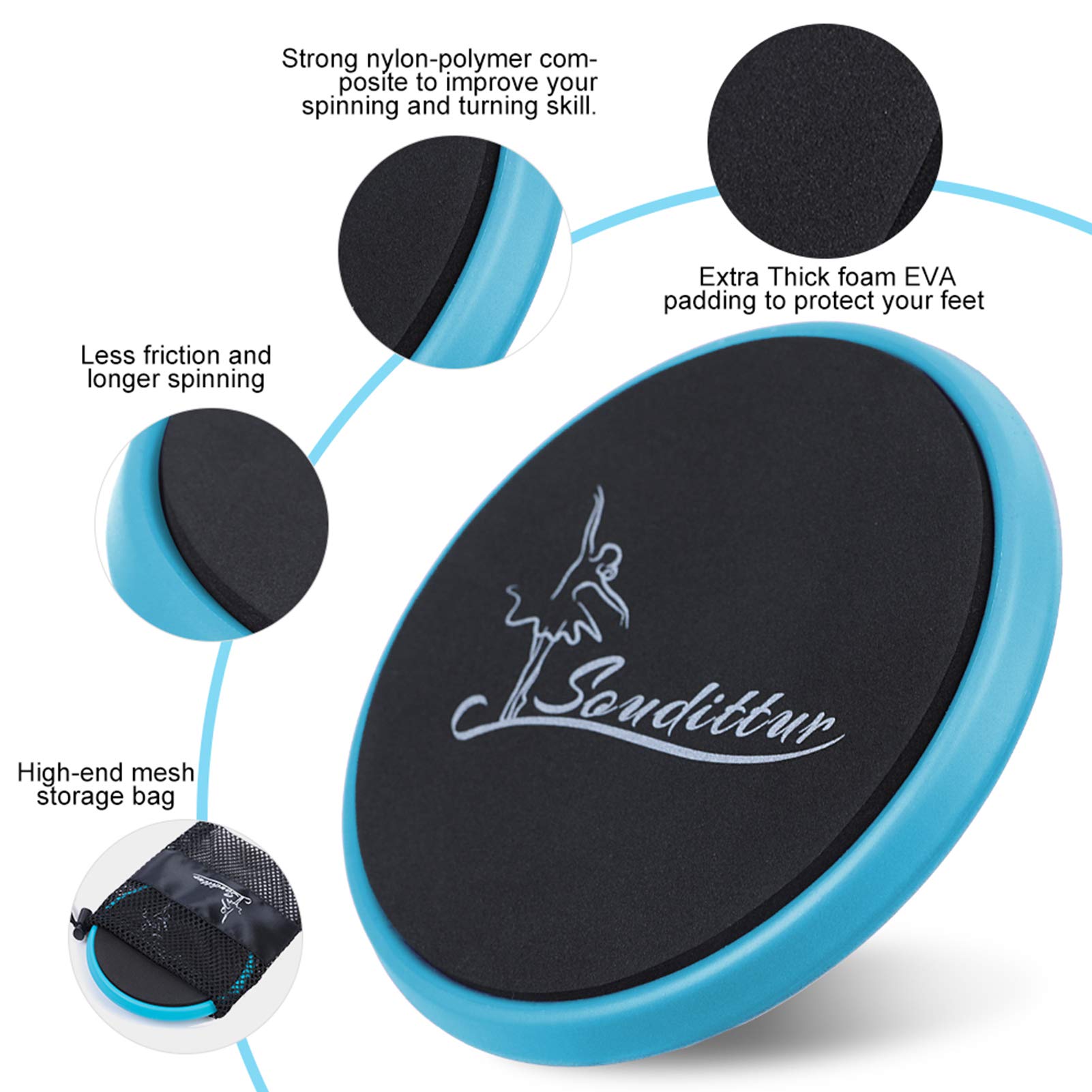 Soudittur Dance Turning Board Ballet Disc for Dancers, Gymnastics and Ice Skaters, Help to Improve Turns, Balance, Spotting, Stability (Blue)