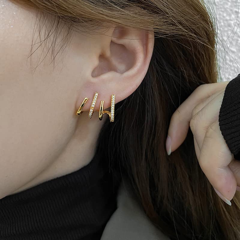 Zircon Needle Stud Earrings Minimalist Claw Earring Cuff Dainty Tiny Ear Wrap Cuff Piercing Studs,Ear cuff Earrings for Women(Gold)