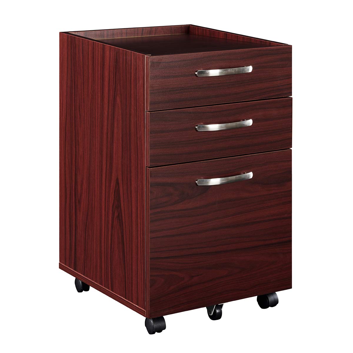 Sunon 3-Drawer Vertical Filing Cabinet Rolling Wood Mobile File Cabinets for Home Office with Casters (Manhogany, Non-Assembled)