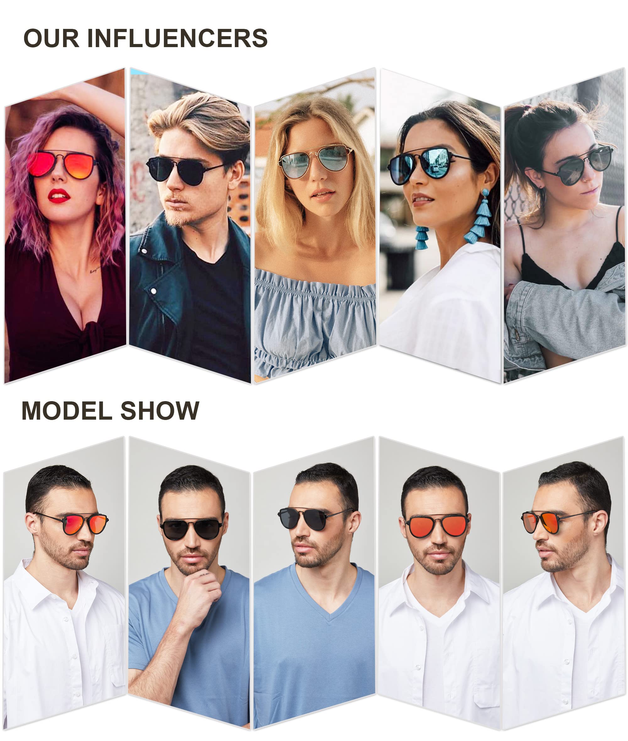 SOJOS Retro Polarized Double Bridge Sunglasses for Men Women Mirrored Lens SJ1051 with Gold Frame/Dusty Blue Mirrored Lens