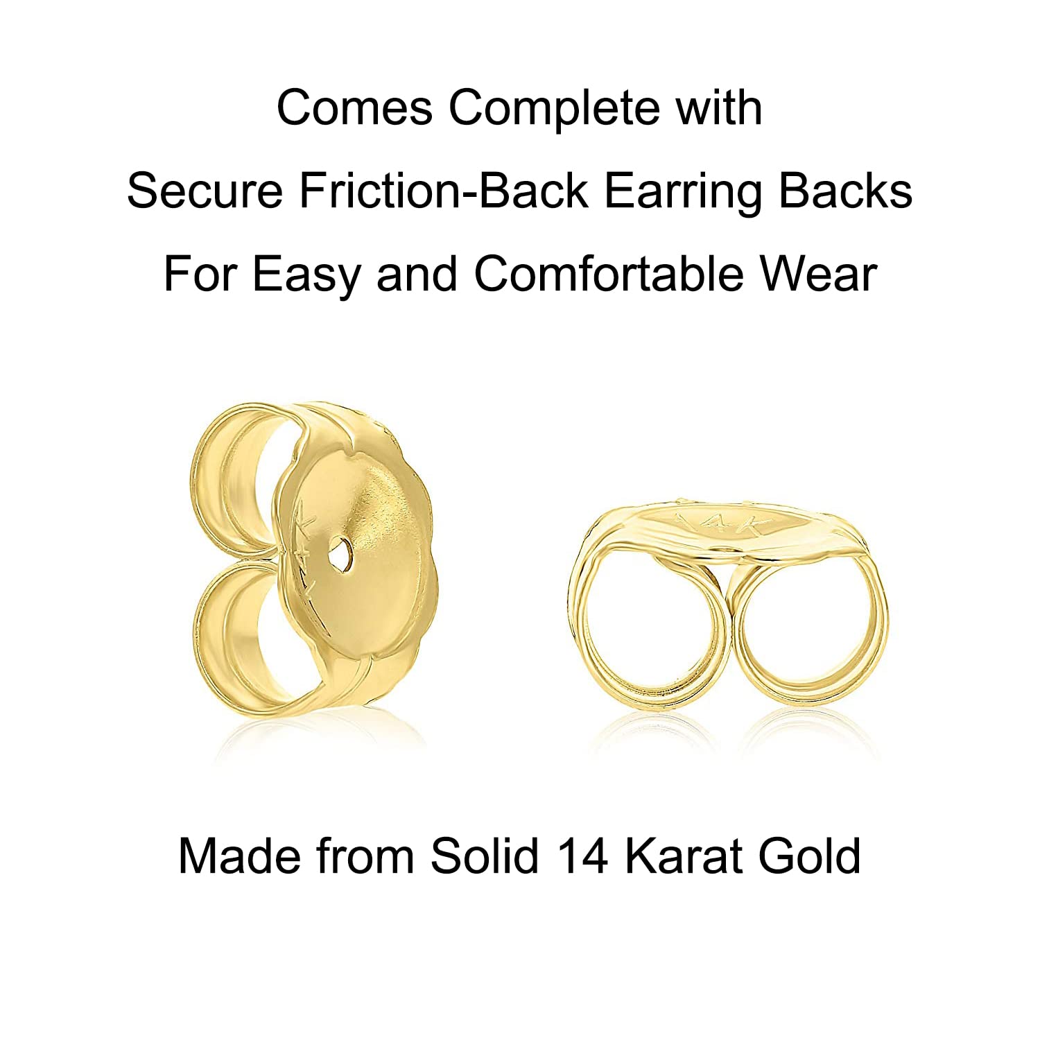Solid 14k Yellow Gold Solitaire Round Cubic Zirconia CZ Stud Earrings with 14k Gold Butterfly Push Backings (4mm)
