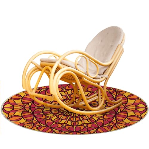 Round Chair Mat for Carpet Ornament Mandala Heavy Duty Floor Protector Orange Non-Slip Floor Mats Office Rug Floor Protectors 4 FT