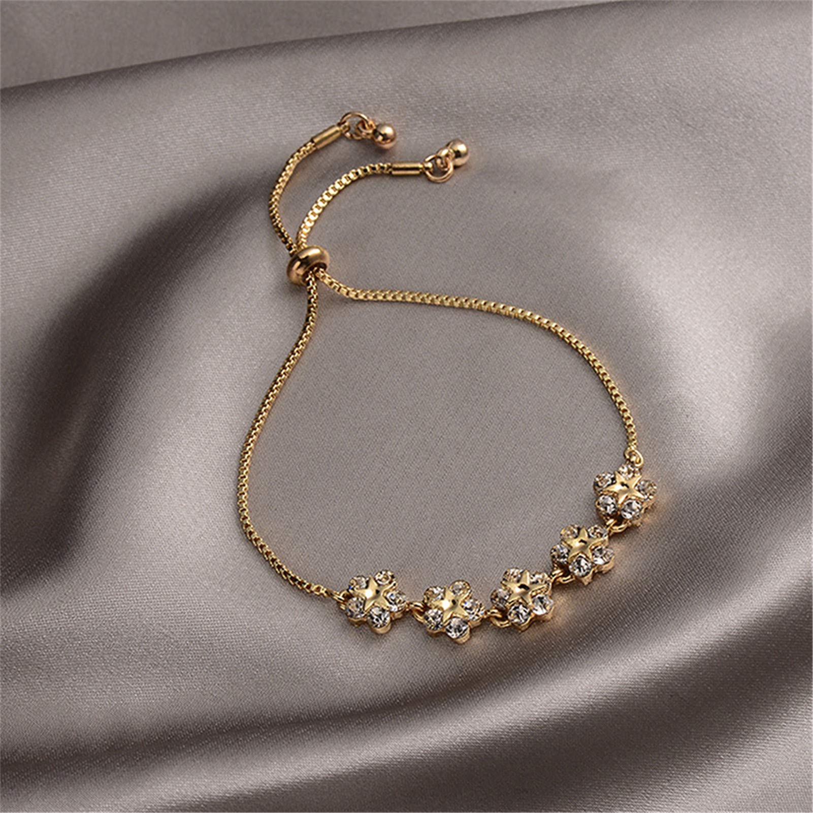 WEILYDF Zircon Snowflake Bracelet Flowers Chain Trend Creative Cute Stylish Ladies Party Accessories Jewelry Gift