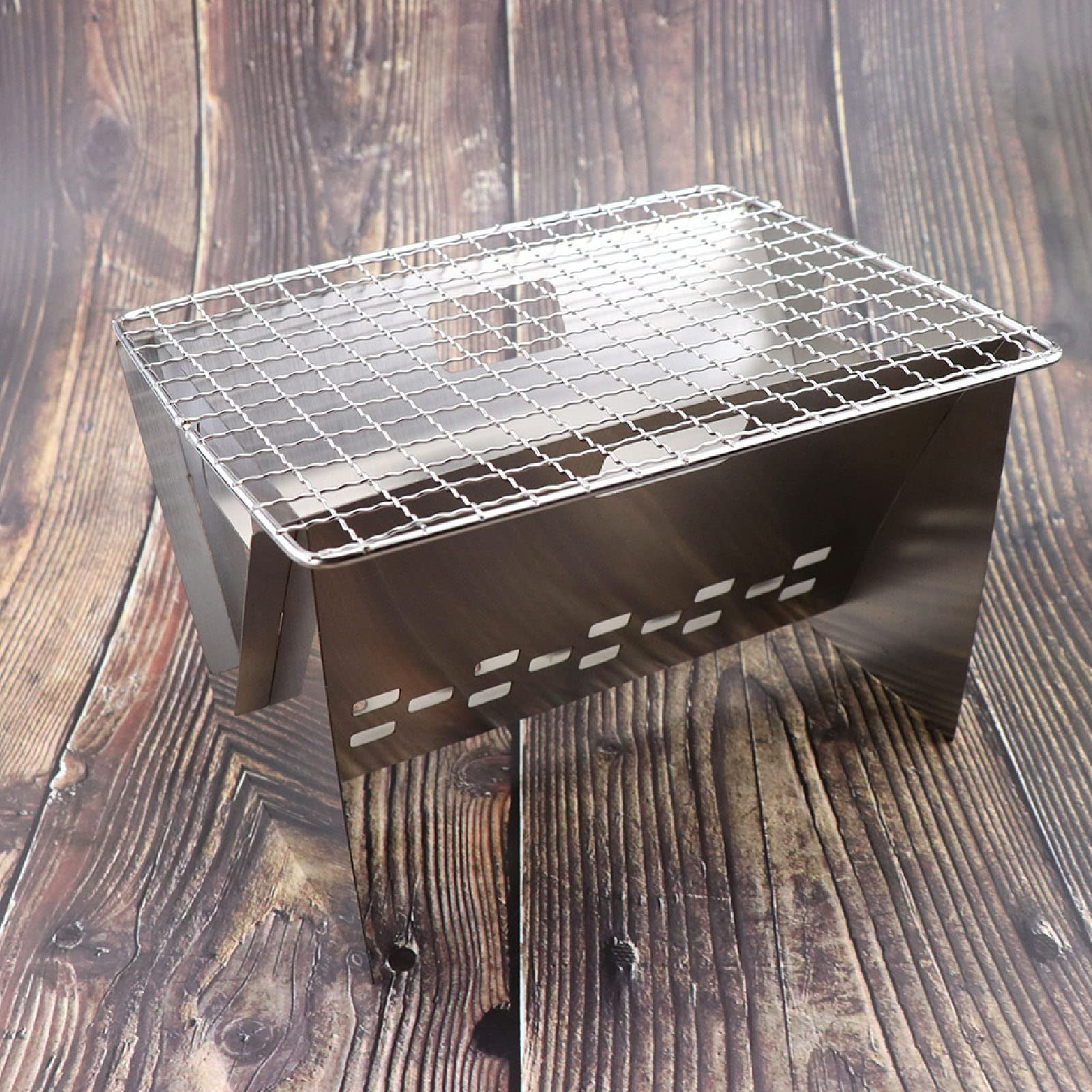 Stainless Steel Mini Grill Charcoal, Portable Charcoal Grill, Foldable Camping Barbecue Grill with Wind Inlet Design for Outdoor Cooking Camping Backyard Barbecue