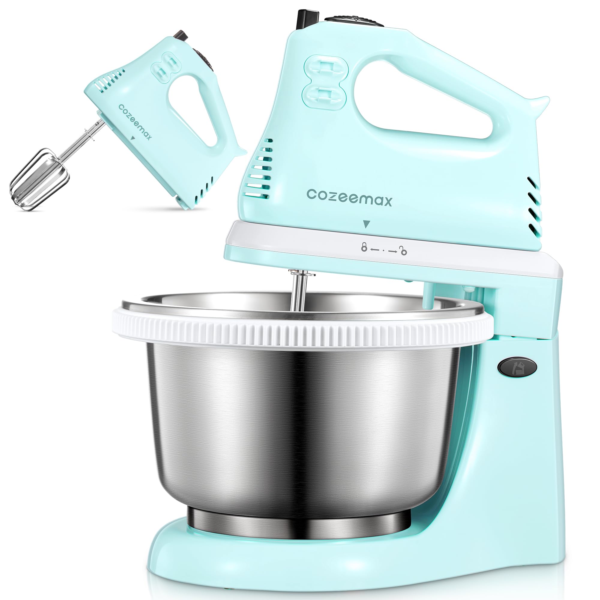Stand Mixer, Cozeemax 8 Speeds Electric Dough Mixer with 5Qaurt Stainless Steel Bowl and Splash Guard, Kitchen Mixer - Includes Beater, Dough Hook & Whisk