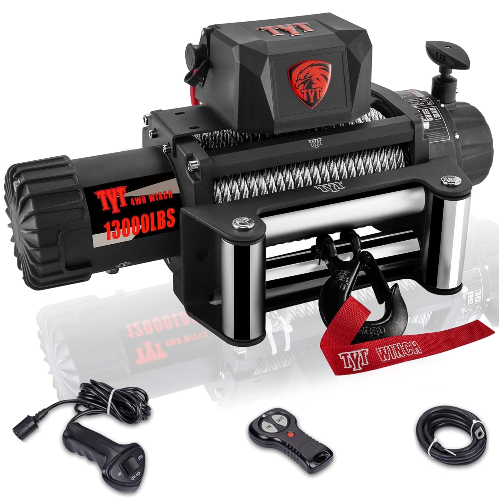 TYT T1 Series Winch 13000 lb. Advanced Load Capacity Electric Winch,12V Waterproof IP67 Electric Winch with Hawse Fairlead, Steel Cable Truck Winch with Wireless Handheld Remote and Wired Handle…
