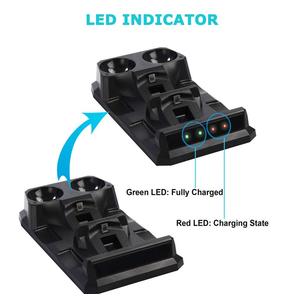 Seetwo Charging Dock Station for PS4 PSVR Controller Charger for PS4 PS Move Motion, 4 in 1 Charging Dock Charger Stand Fast Charging with LED Indicator