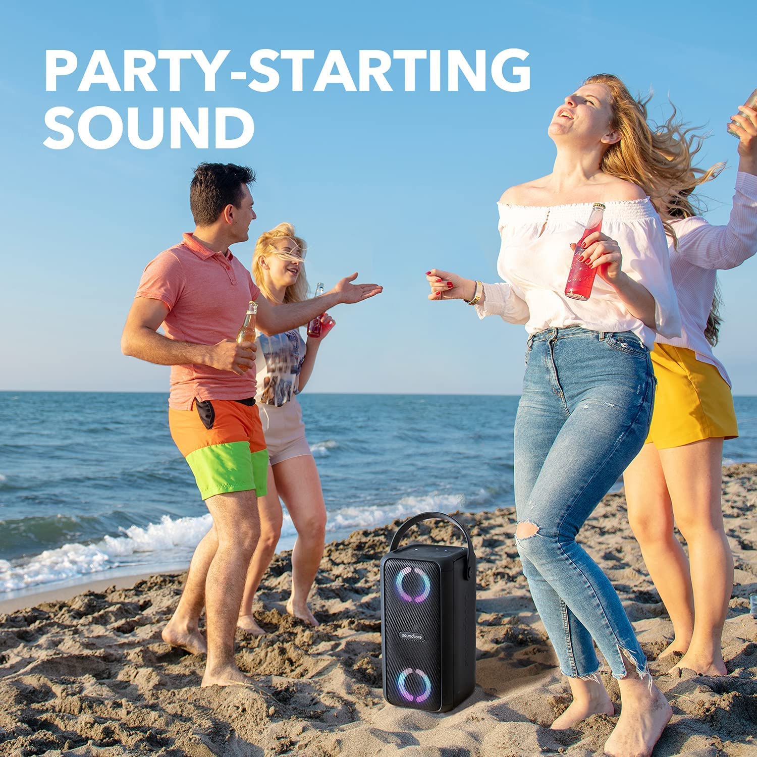 Soundcore Trance Bluetooth Speaker, Outdoor Bluetooth Speaker with 18 Hour Playtime, BassUp Technology, Huge 101dB Sound, LED Lights, App, IPX7 Waterproof, Wireless Speaker for Party