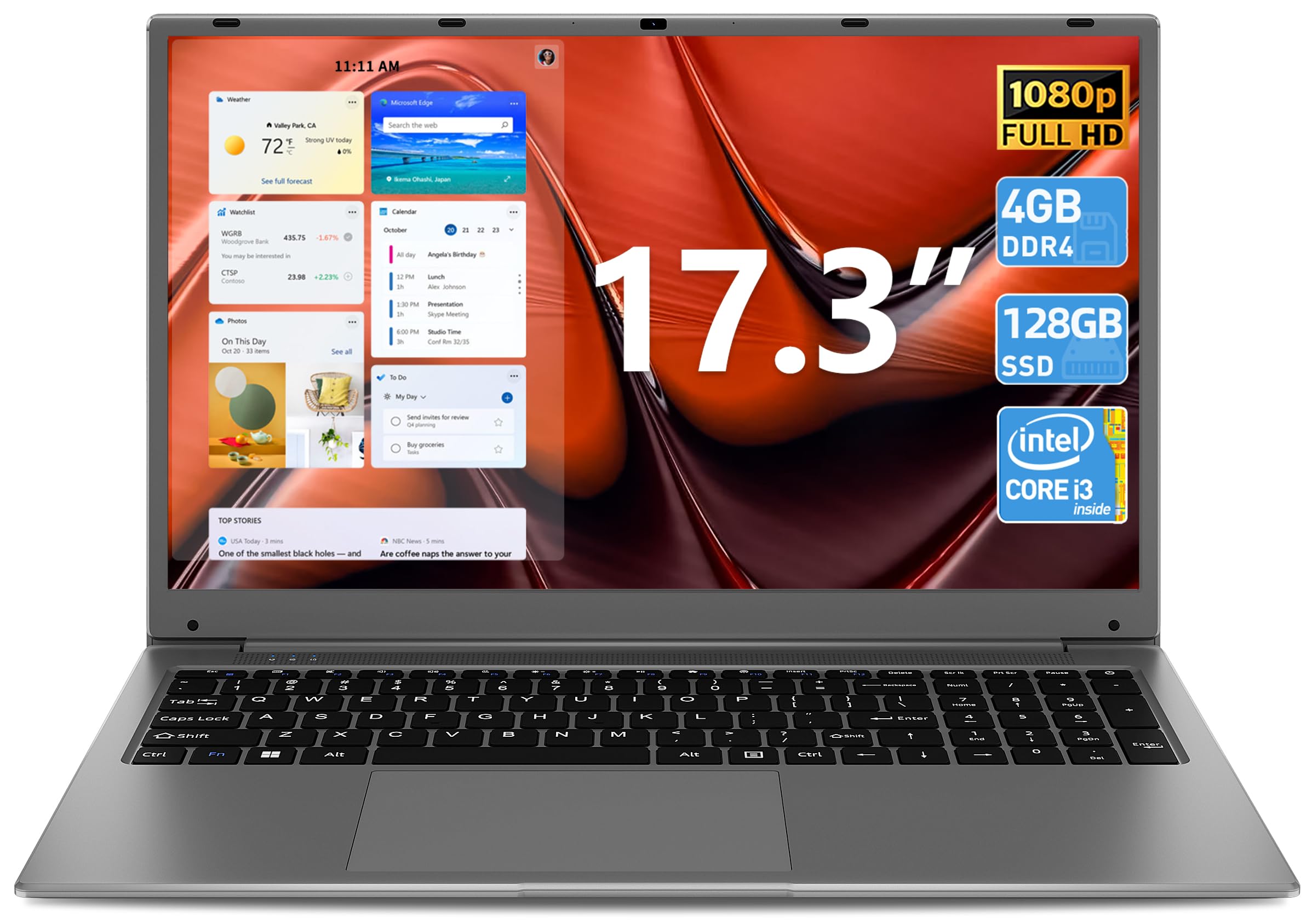 SGIN 17 Inch Laptop, Laptops with 4GB RAM 128GB SSD, IPS Display, Intel Celeron Quad-Core Processor(Up to 2.5GHz), Mini HDMI, Webcam, Wi-Fi, 512GB Expansion