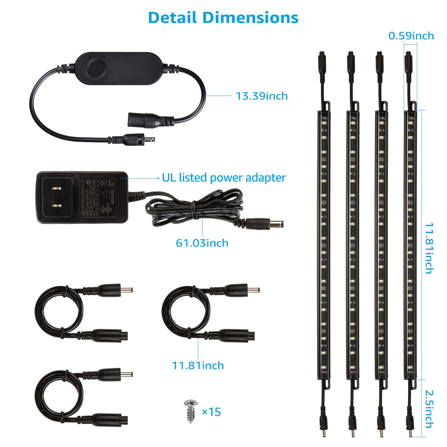 TORCHSTAR Voice Control Smart LED Safe Lighting Kit, (4) 12 Inch Dimmable Linkable Light Bars, Compatible with Alexa&Rocker Switch, 100-240V UL Power Adapter 900LM for Under Cabinet, 5000K Daylight