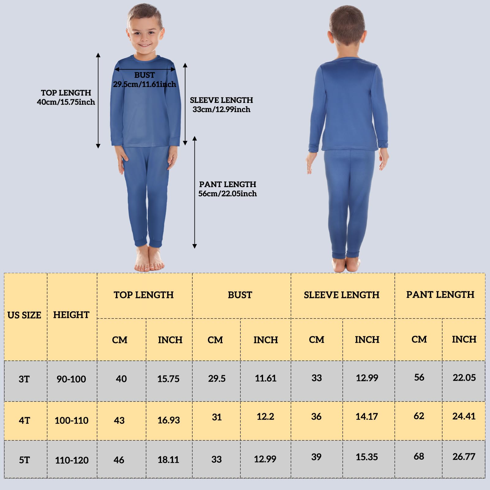 Silkfly 3 Set Kid Thermal Underwear Set Soft Fleece Lined Boys and Girls Long Winter Johns Base Layer Thermal Top and Bottom (Brown, Dark Blue, Yellow,3t)