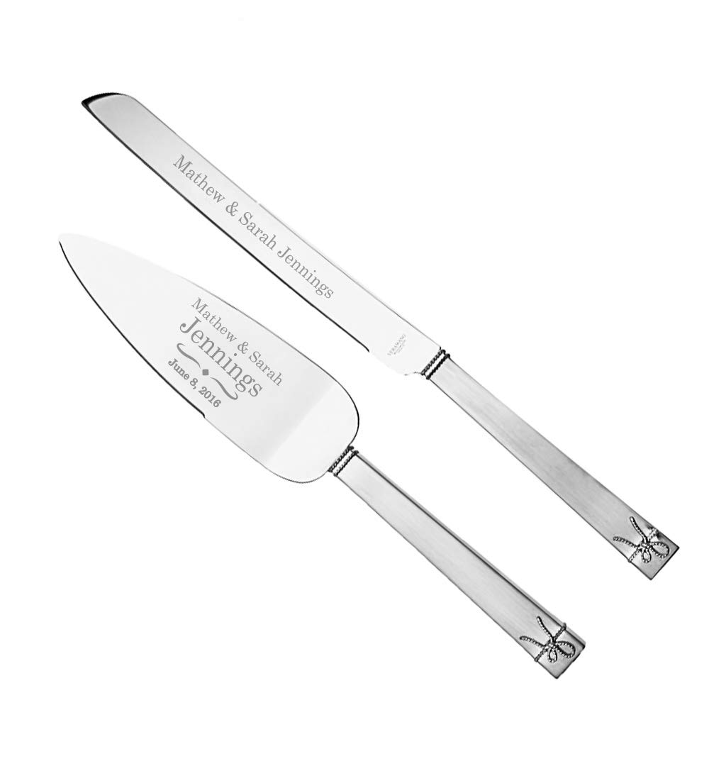 Vera Wang Bridal Love Knots Silver Personalized Wedding Cake Knife and Server Set, Custom Engraved Wedding Cake Cutting Set, Accessories and Gifts for the Bride and Groom