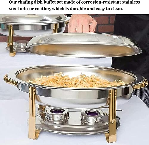 Stainless Steel Chafing Dish Buffet Set, 5.5L Full Size Oval Chafer Buffet Servers with Food Pan, Fuel Holders & Lid, Food Warmers for Party