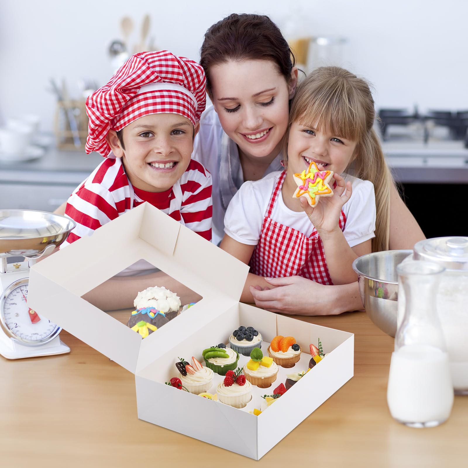 Svalor Cupcake Boxes, 2 Pack Disposable Cupcake Containers, Food Grade Cupcake Carrier 12 Count with Window and Inserts, Cupcake Transport Holders Bulk for Muffins Cookies Treats Dessert(White)