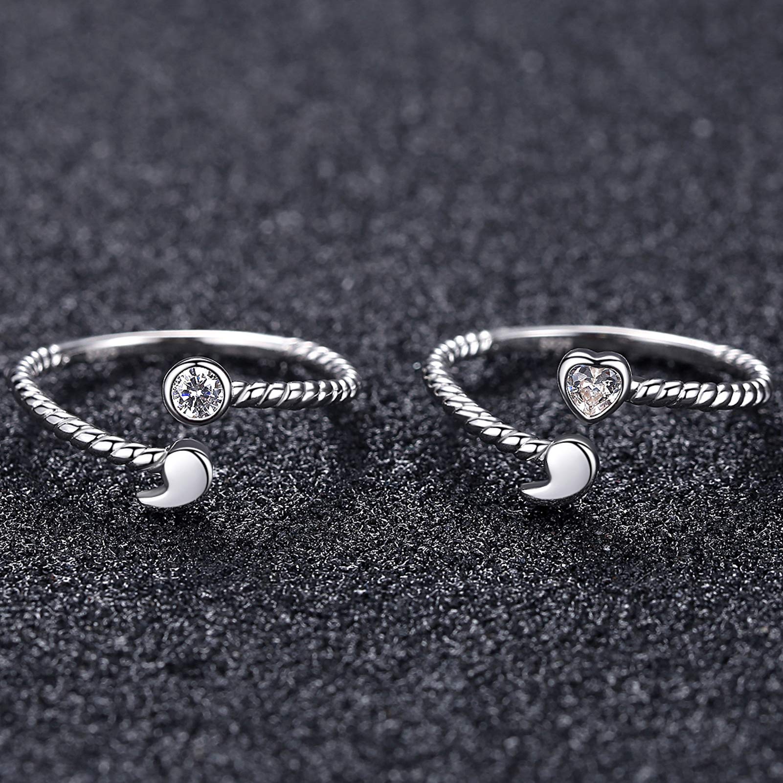 VIKI LYNN Semicolon Rings 925 Sterling Silver CZ Open Adjustable Ring Inspirational Jewlry for Women