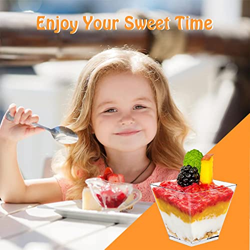 theirsova 60 Pack Dessert Cups, 4oz Parfait Cups with Lids and Spoons,Plastic Appetizer Cups with Lids,for Mousse Puddings, Party Supplies