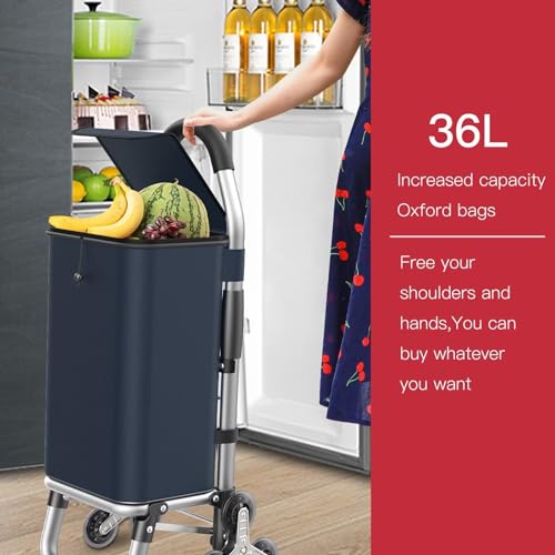 PIPRE Portable Shopping cart Bigger carts with 3 Wheels Foldable, Red Shopping Grocery Foldable Cart