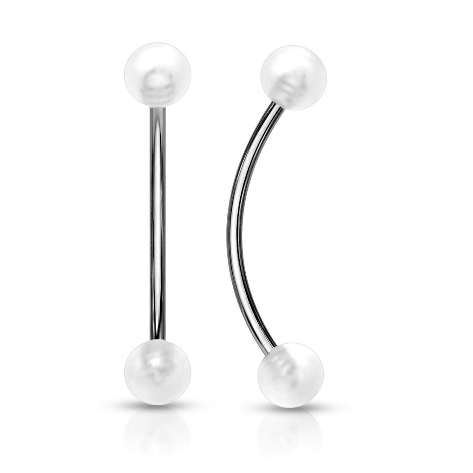 Pair of 16 Gauge Steel Glow in The Dark Ball End Curved Barbells with Extended 14mm Length Bars (White)