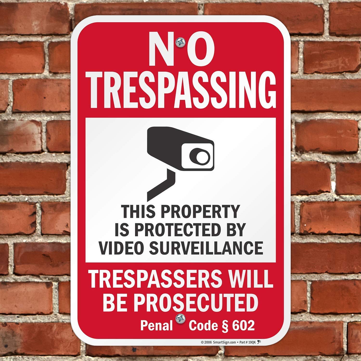 SmartSign "No Trespassing - Property Protected by Video Surveillance, Trespassers Prosecuted" Official California Sign | 12" x 18" Aluminum