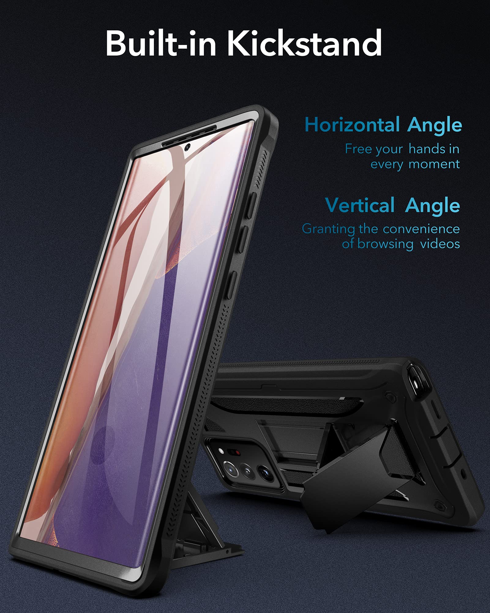 YOUMAKER Samsung Galaxy Note 20 Ultra Case with Built-in Screen Protector & Kickstand Shockproof Full Body Rugged Protective Cover for Galaxy Note 20 Ultra 5G 6.9 inch - Black
