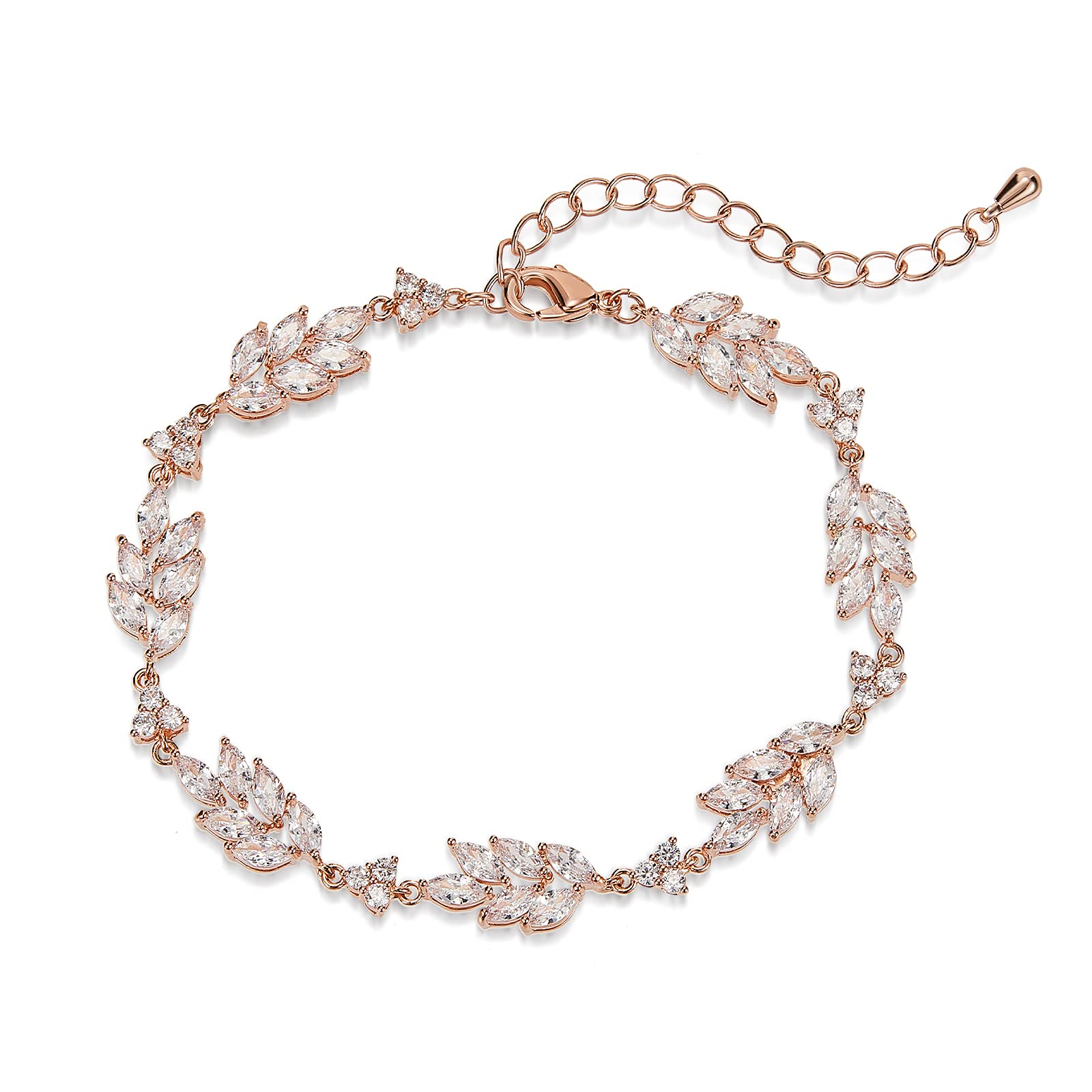 SWEETV Cubic Zirconia Bridal Wedding Bracelets for Brides, Bridesmaids, Marquise Elegant Tennis Bracelet for Women Jewelry Gift