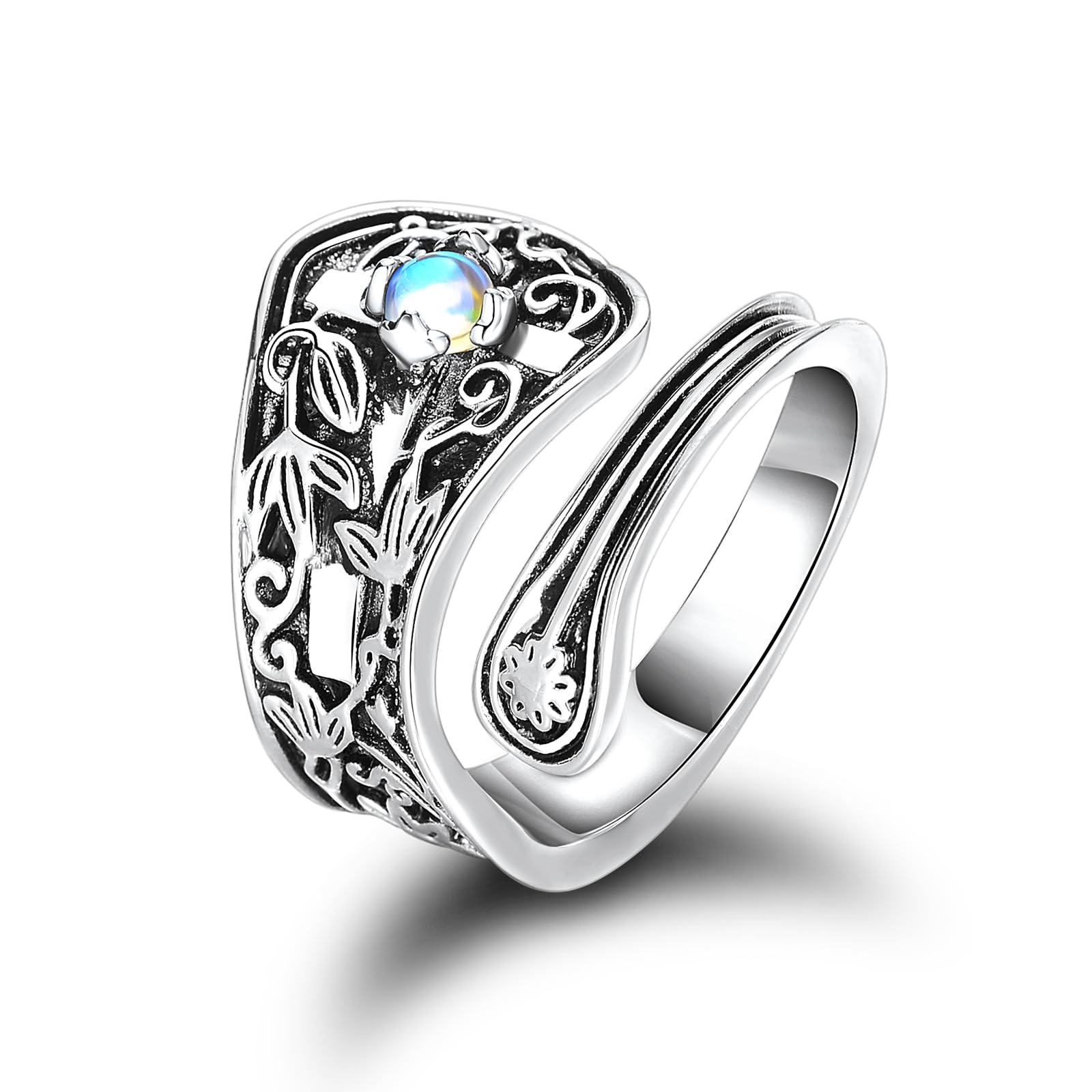 Zaoune 100% Apollo Silver Vintage Spoon Ring Boho for Women Cross Victorian Open Adjustable Statement Flower Jewelry (Cross, Adjustable)