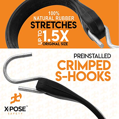 Rubber Bungee Cords with Hooks 50 Pack 9 Inch (14β Max Stretch) Heavy-Duty Black Tie Down Straps for Outdoor, Tarp Covers, Canvas Canopies, Motorcycle, and Cargo - by Xpose Safety