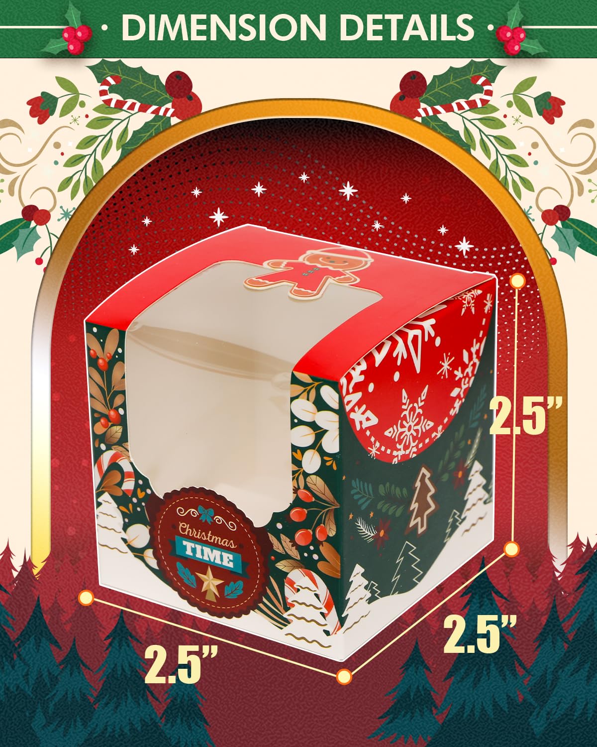 qiqee Christmas 100pcs Auto-Pop Up Mini Cupcake Boxes Individual 2.5" x 2.5" x 2.5" Single Cupcake Carrier Container for Christmas(Mini Size)