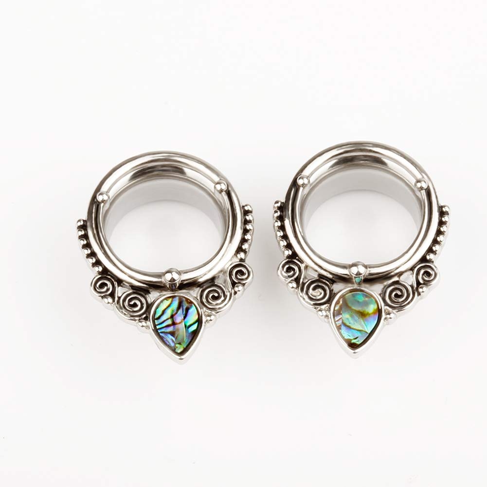 TBOSEN Stainless Steel Gold Plated Large Ear Gauges Abalone Shell Ear Tunnels Stretching Piercings Expanders Plugs 2PCS
