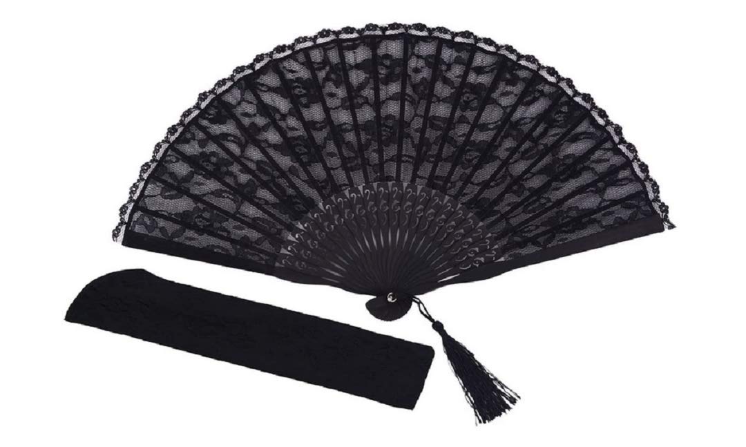 zmgmsmh Womens Handmade Cotton Lace Folding Hand Fan with a Beautiful lace Pouch Nice Breeze Looks Lovely with Your Parasol Costume Compact to Keep in Purse Ball Party use Gift