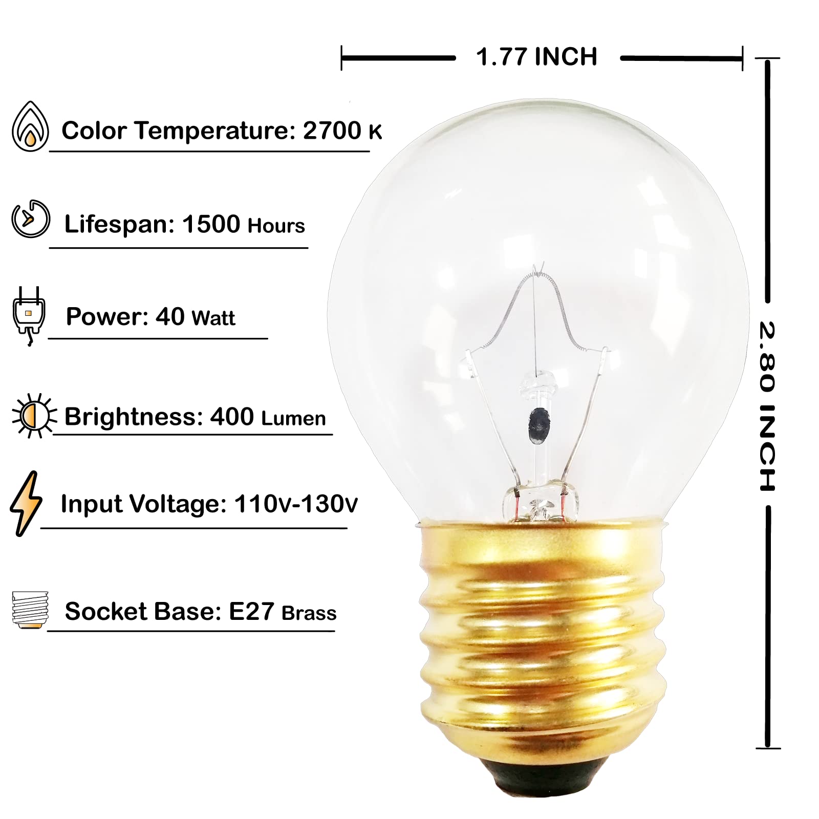 zaskser Oven Light Bulbs- 300 °C High Temp Incandescent G45 Clear 40Watts.Replacement Bulbs for Oven, Stove,Refrigerator,Microwave and Other Household Appliance.-4 Pack