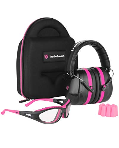 TradeSmart All-in-One Gun Range Safety Duo Kit, Yellow & Pink Ear and Eye Protection Kit for Men & Women, U.S. Certified