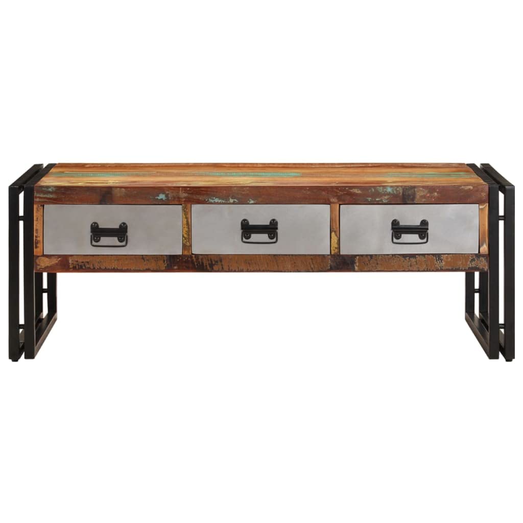QJBSAVVA Coffee Table with 3 Drawers Solid Reclaimed Wood 39.4"x19.7"x13.8",Entrance Table Tray Tables Center Table Low Table Suitable for Meeting Rooms, Reception Rooms, Offices