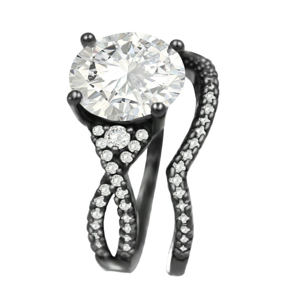 Uloveido Fashion Black Mystic Created Diamond Engagement Wedding Eangagement Promise Stackable Rings Set for Her Anniversary Size 8 Y171