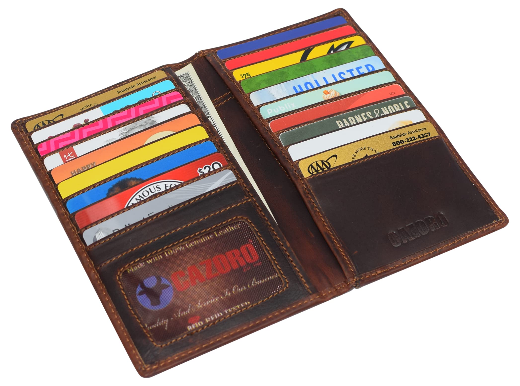 Swiss Marshall RFID Blocking Bifold Genuine Leather Credit Card ID Holder Long Wallet (Cazoro Brown)