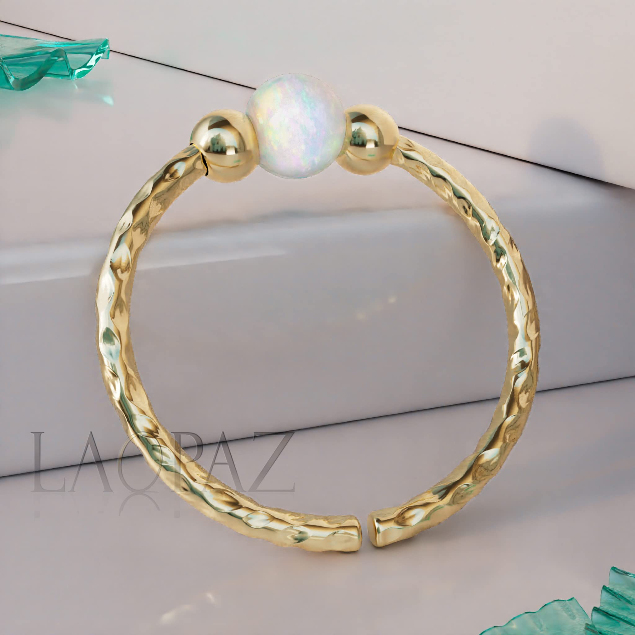 Tragus Earring Piercing 14K Gold Filled - Tiny 20 Gauge Twist Wire Ear Hoop - Shiny White Opal Gold Beads - 7mm Diameter 0.2 Inches Tragus Ear Ring
