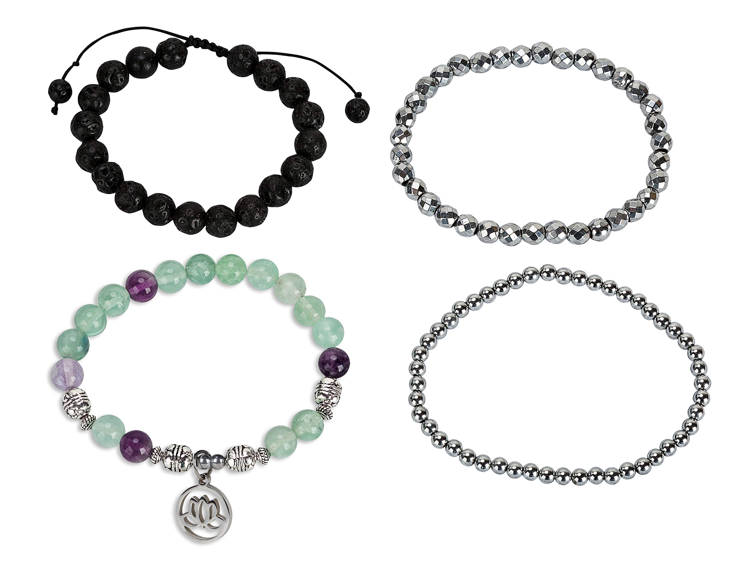 SPUNKYsoul Purple & Green Fluorite Lotus New Beginnings Bracelet Hematite for healing Stack Bracelet Set Collection