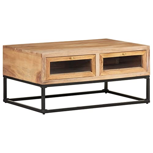 QJBSAVVA Coffee Table 35.4"x23.6"x15.7" Solid Acacia Wood,Entrance Table Tray Tables Center Table Low Table Suitable for Meeting Rooms, Reception Rooms, Offices
