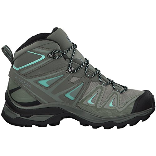 Salomon X Ultra 3 MID Gore-TEX Hiking Boots for Women, Shadow/Castor Gray/Beach Glass, 9